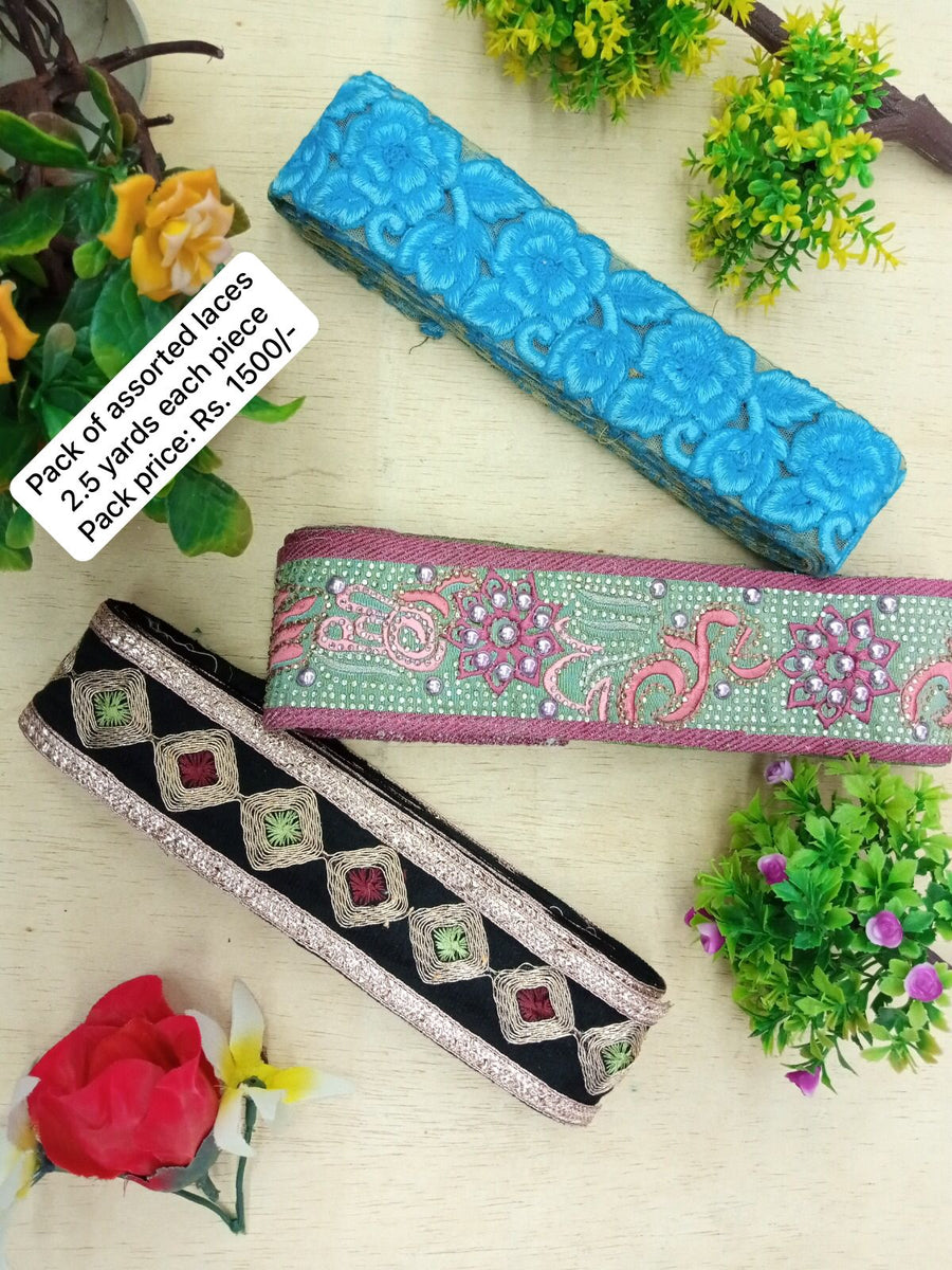 INDIAN EMBROIDERY LACES (PACK OF THREE LACES) – Fancy Button Corner